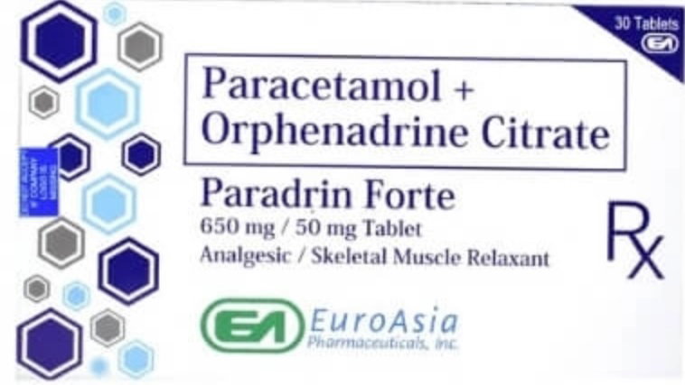 PARADRIN FORTE Paracetamol / Orphenadrine Citrate 650mg / 50mg Tablet ...