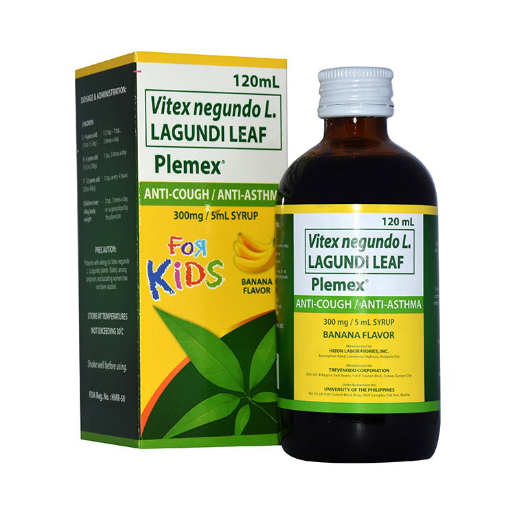 PLEMEX FOR KIDS Vitex Negundo L. (Lagundi Leaf) 300mg / 5mL Syrup 120mL ...