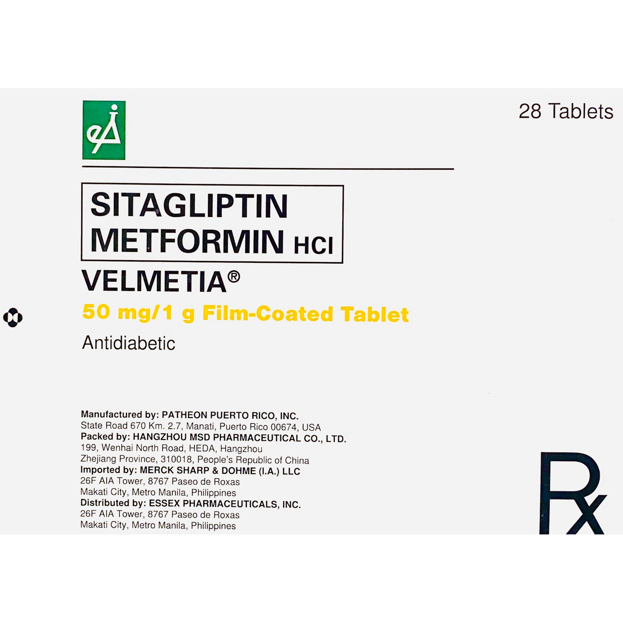 VELMETIA Sitagliptin / Metformin 50mg / 1g - 1 Tablet price in the ...